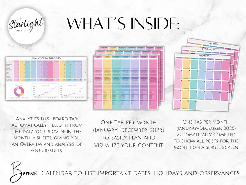 Full Year Social Media Content Calendar Planner, Google Sheets ...