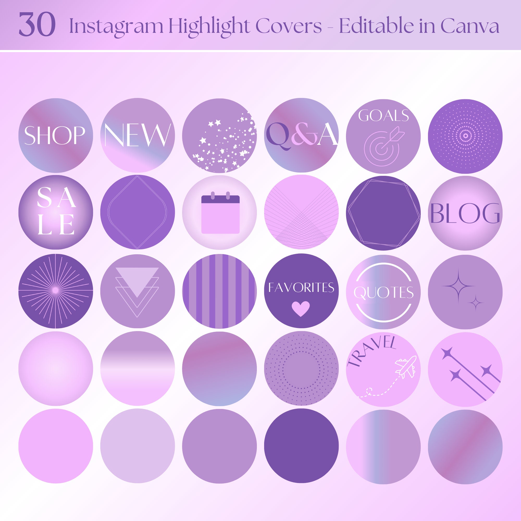 30 Purple Instagram Highlight Covers, Editable Canva Templates ...