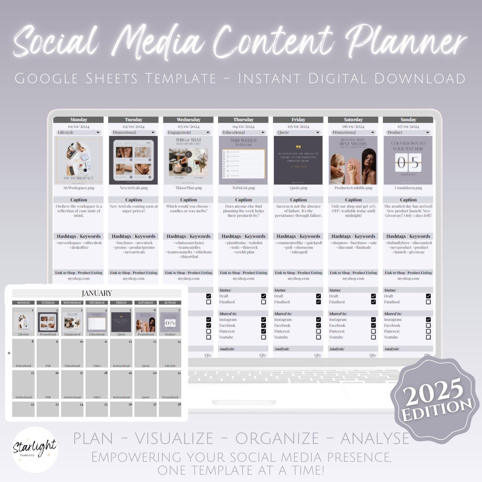 Full Year Social Media Organizer, Social Media Content Planner, Content ...