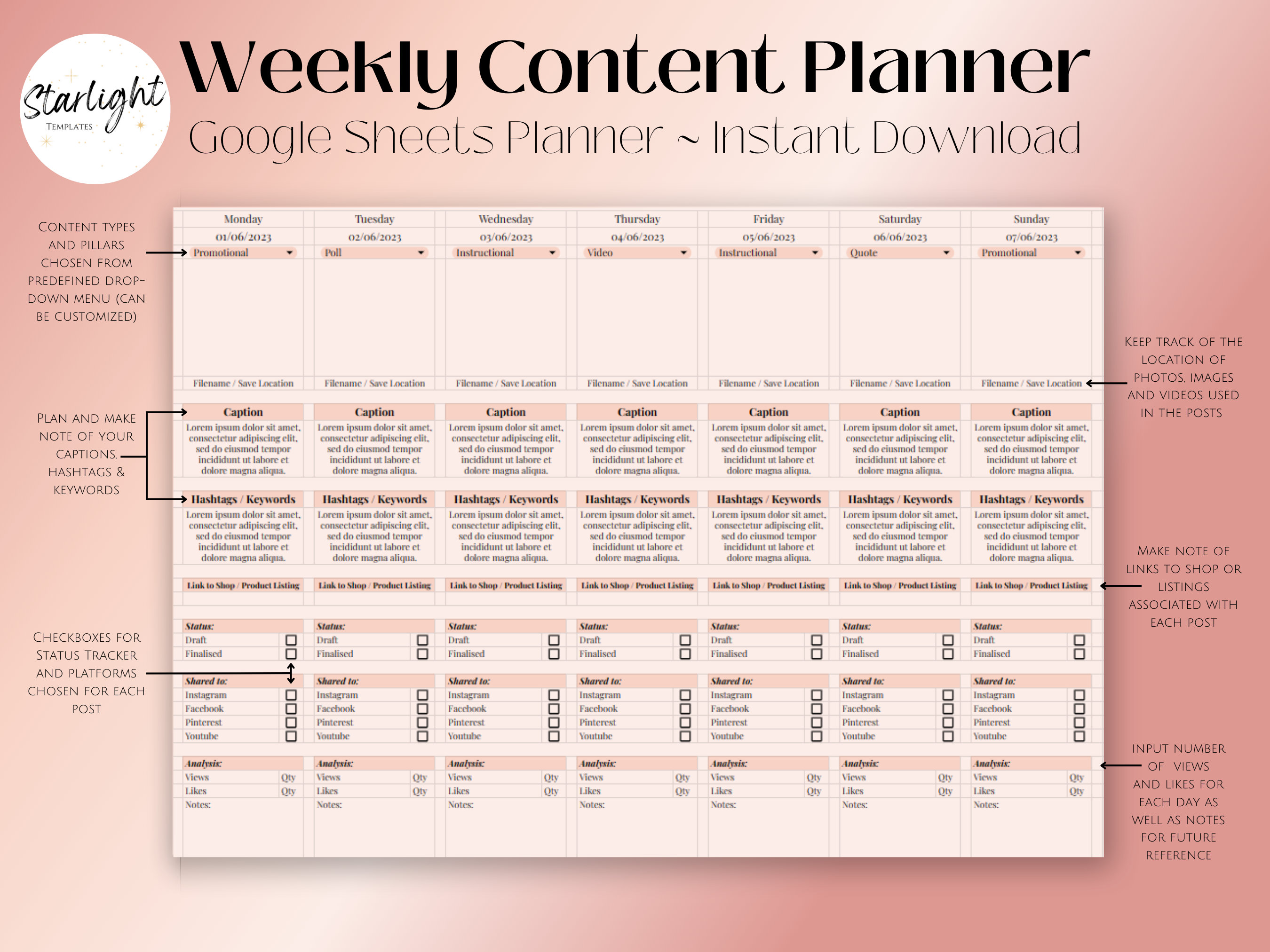 Social Media Content Planner Google Sheets Template Social Media ...