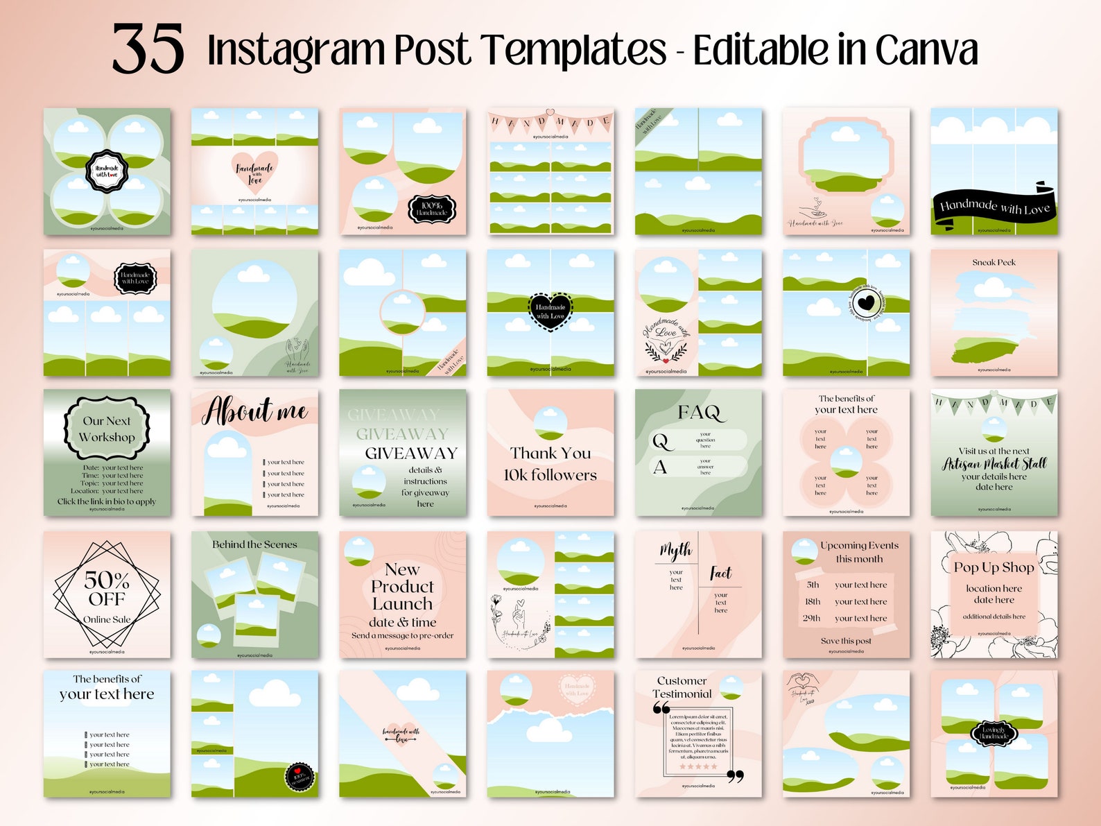 75 Pastel Instagram Template Bundle, Small Business Social Media Post ...