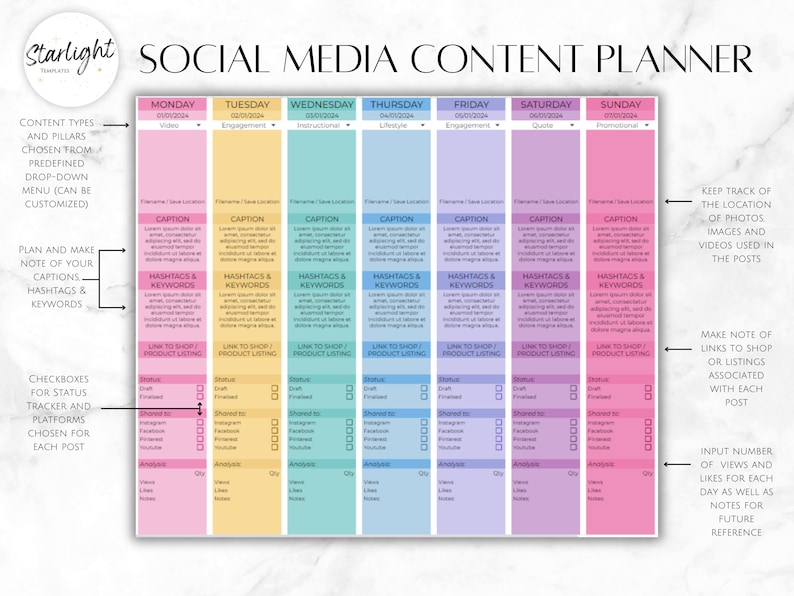 Social Media Content Planner and Organizer, Google Sheets Spreadsheet ...
