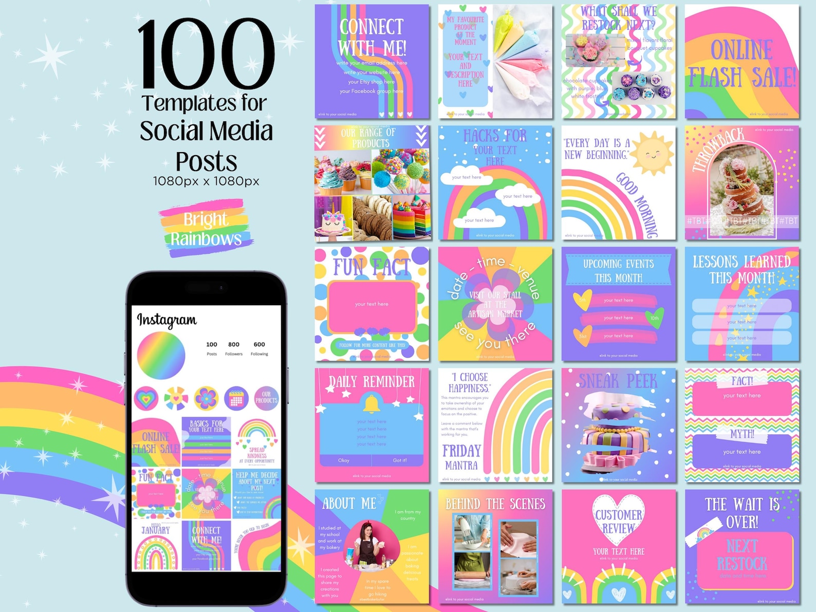 100 Bright Rainbow Instagram Templates, Colorful Instagram Posts, Cute ...