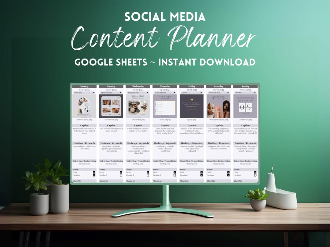 Full Year Social Media Content Planner, Google Sheets Social Media ...
