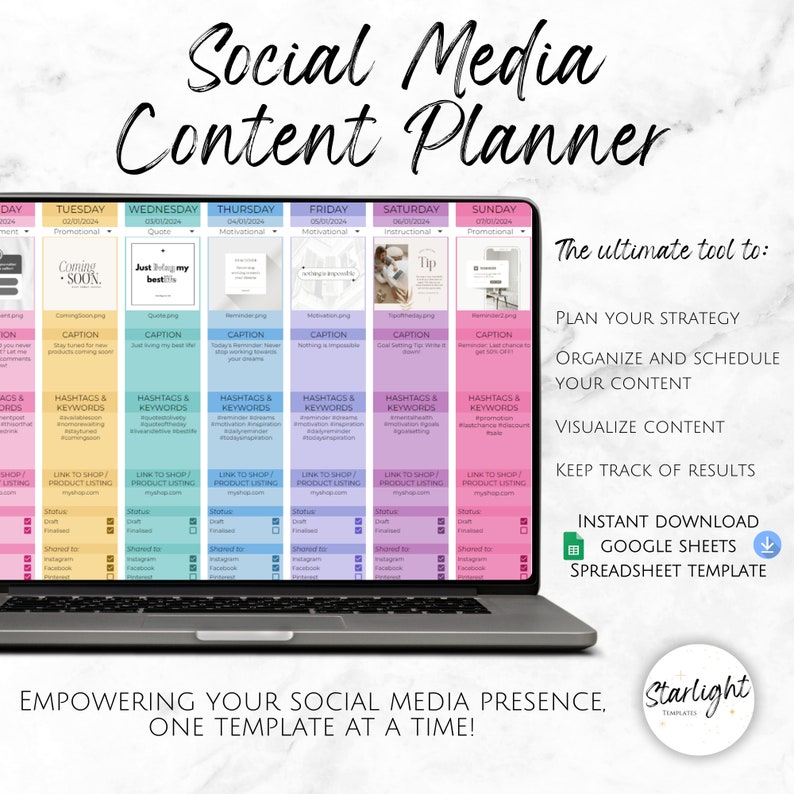 Social Media Content Calendar, Planner and Tracker, Google Sheets ...