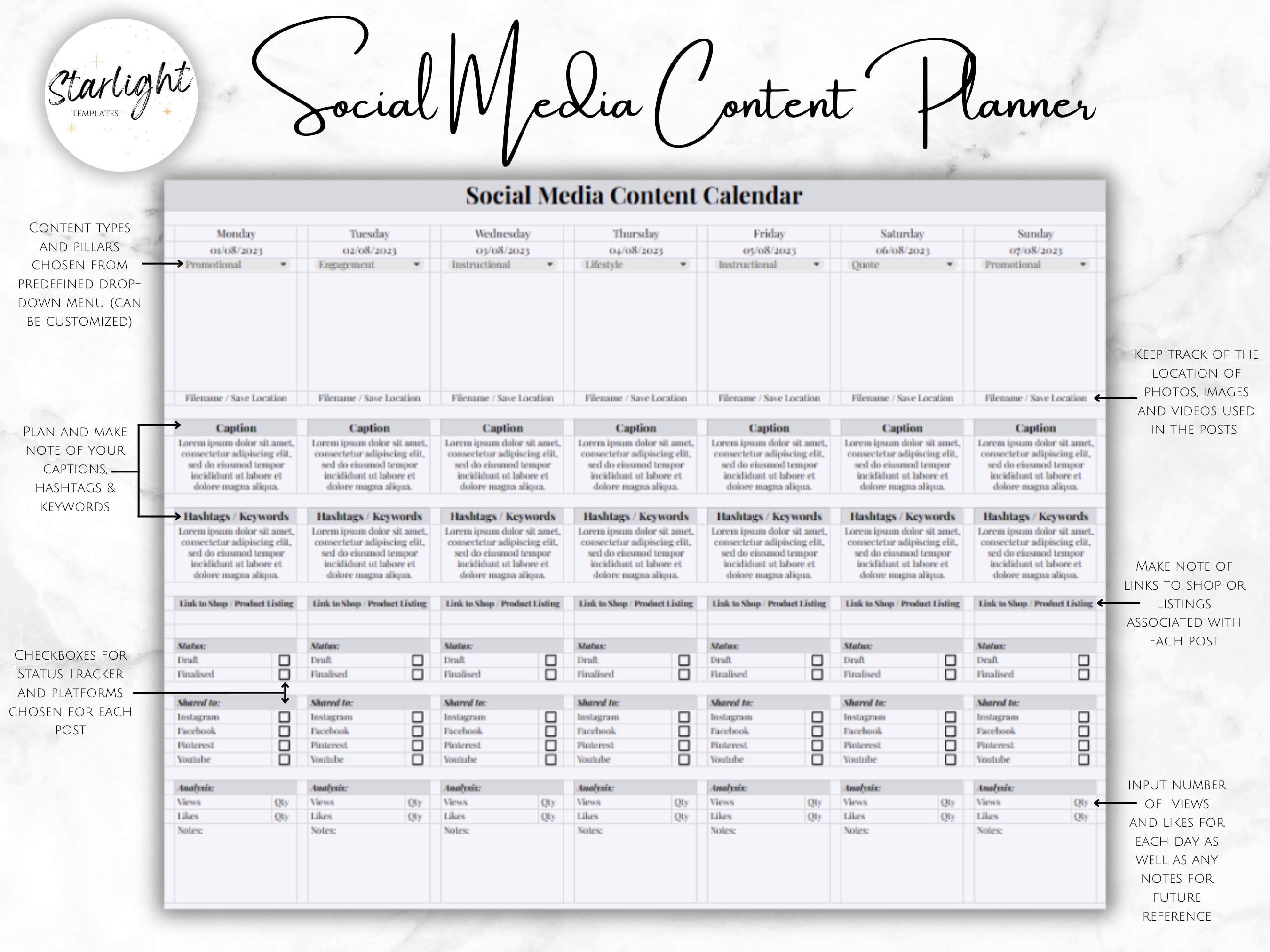 2024 Social Media Content Planner, Google Sheets Social Media Calendar ...