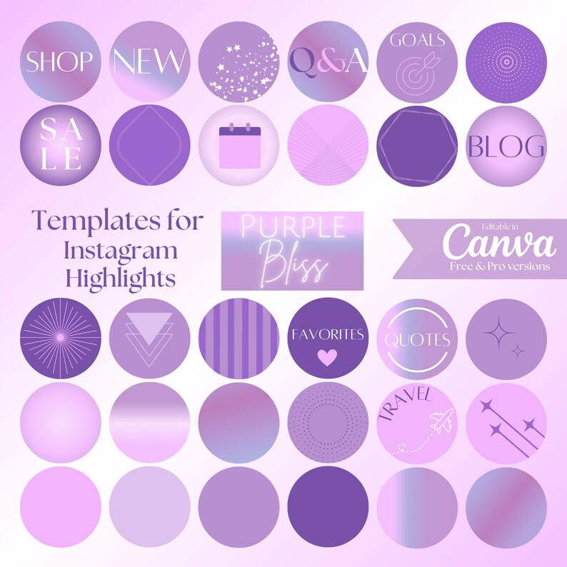 30 Purple Instagram Highlight Covers, Editable Canva Templates ...