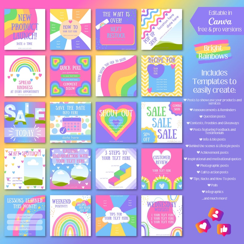 100 Bright Rainbow Instagram Templates, Colorful Instagram Posts, Cute ...
