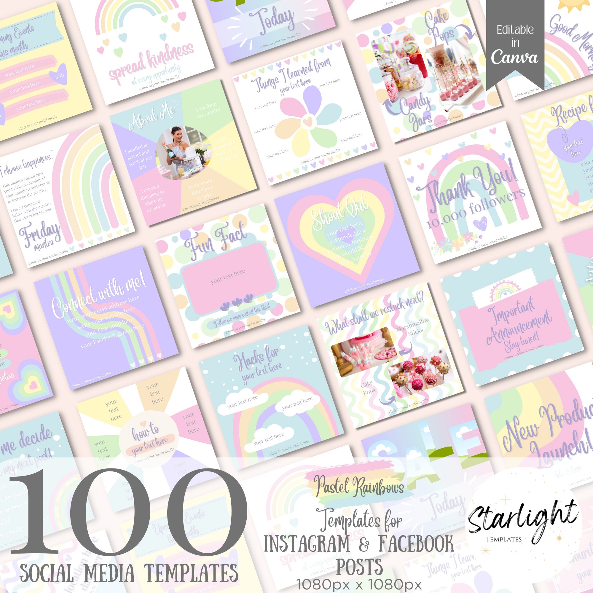 100 Colorful Instagram Templates, Instagram Pastel Rainbow, Social ...