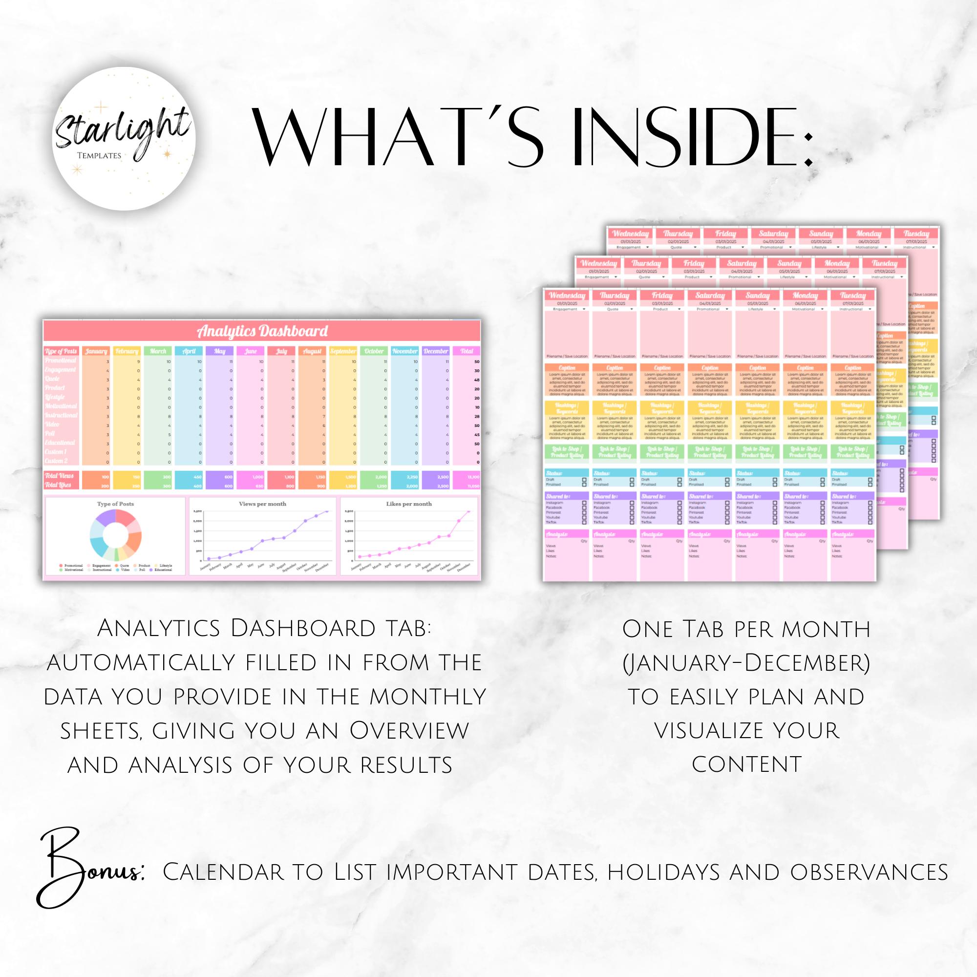 Full Year Social Media Content Calendar and Planner, Google Sheets ...