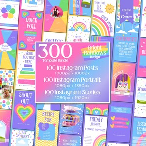 300 Rainbow Instagram Post Templates Bundle, Bright Instagram Rainbow ...