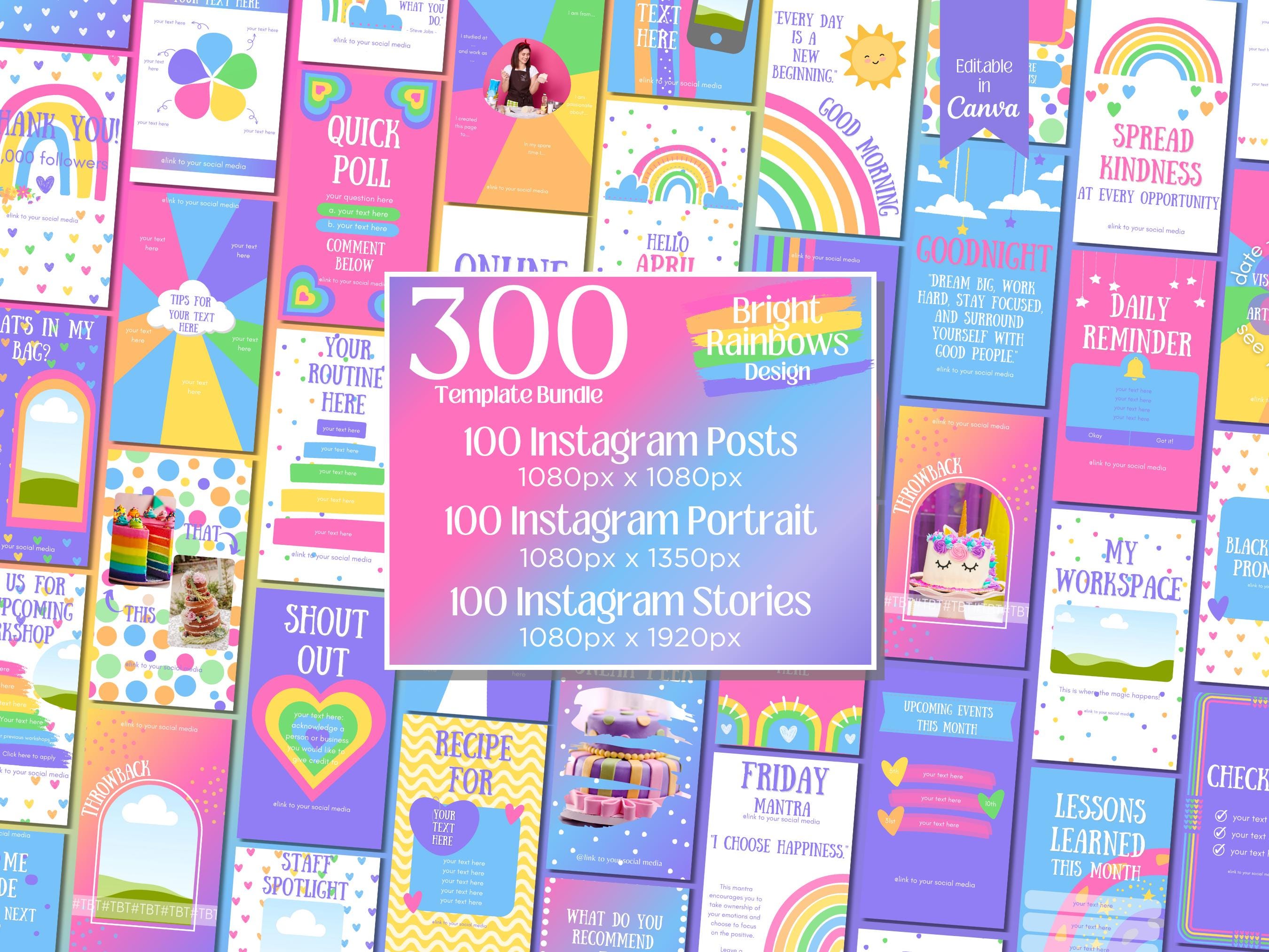 300 Rainbow Instagram Post Templates Bundle, Bright Instagram Rainbow ...