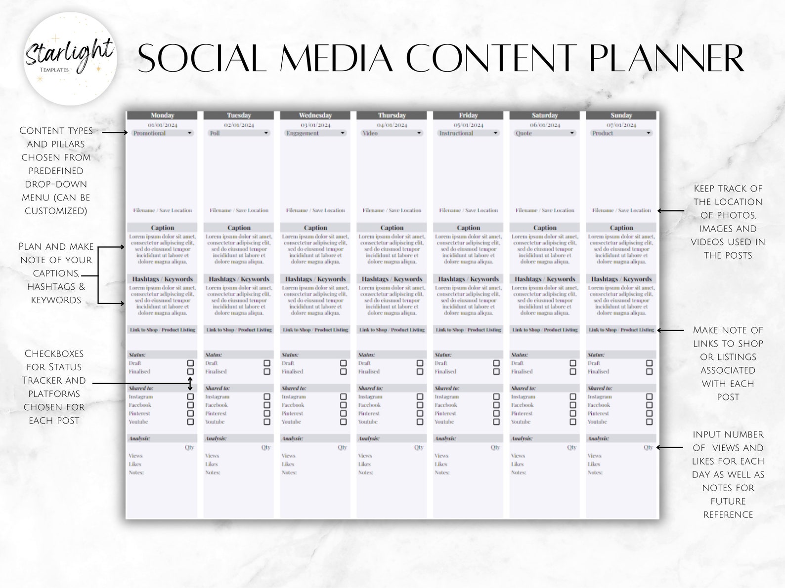 Full Year Social Media Organizer, Social Media Content Planner, Content ...