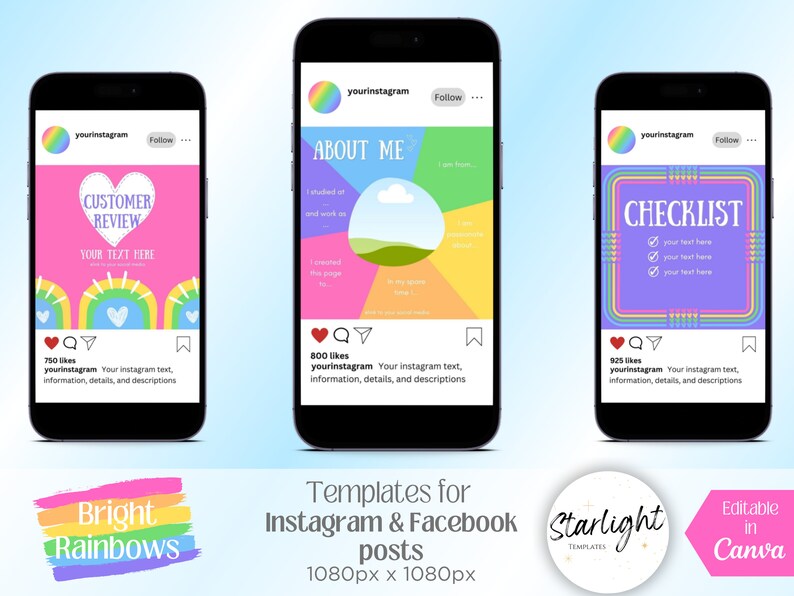 Bright Rainbow Instagram Post Templates Colorful Canva Templates ...