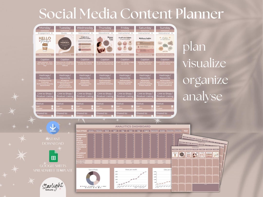 Full Year Social Media Content Planner, Google Sheets Template, Socials ...