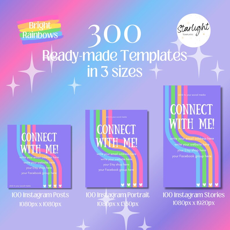 300 Rainbow Instagram Post Templates Bundle, Bright Instagram Rainbow ...