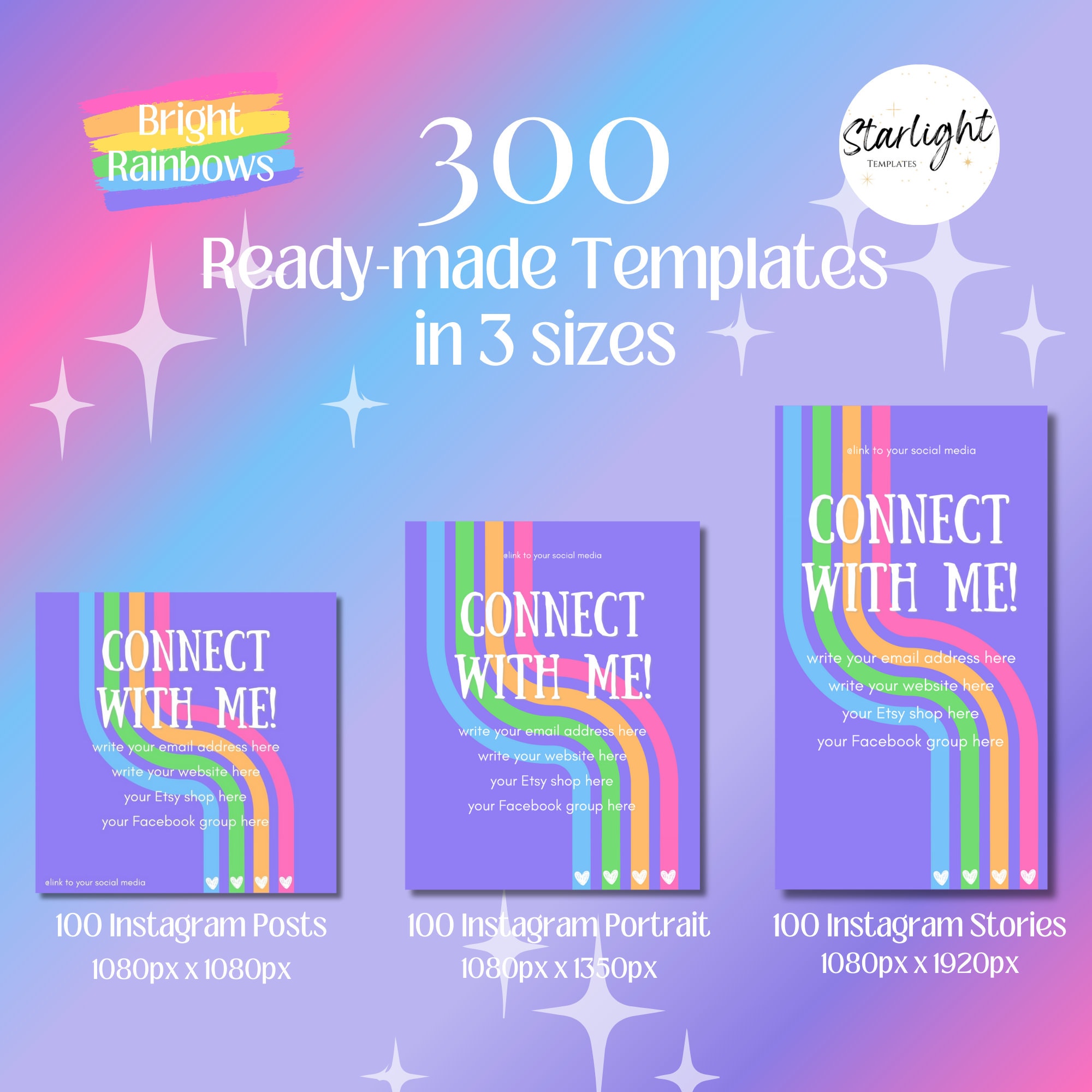 300 Rainbow Instagram Post Templates Bundle, Bright Instagram Rainbow ...