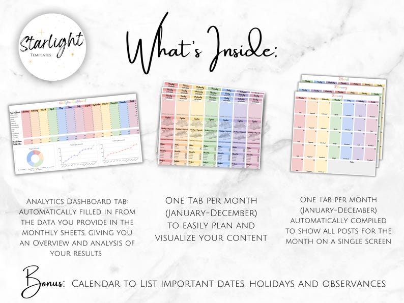 Full Year Social Media Content Calendar, Google Sheets Planner Template ...