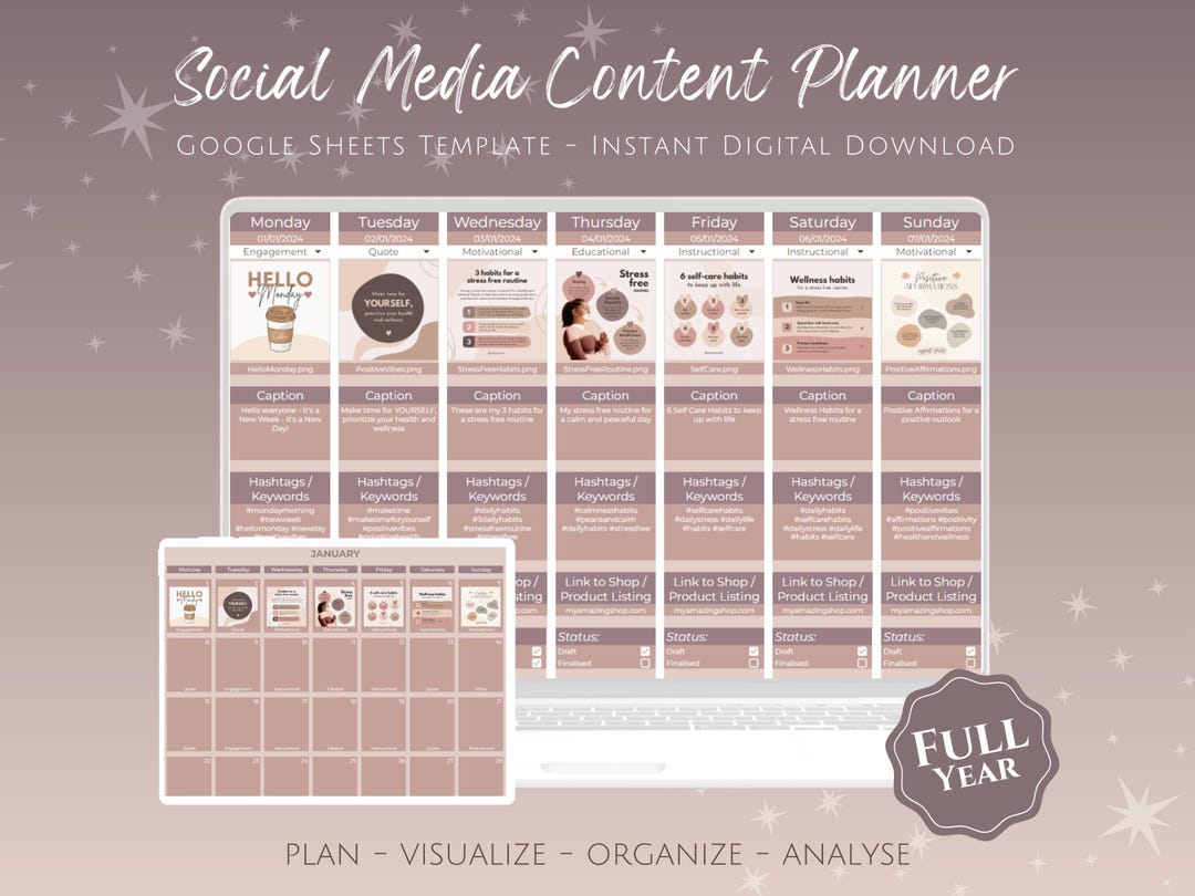 Social Media Content Calendar, Google Sheets Planner Template, Socials ...