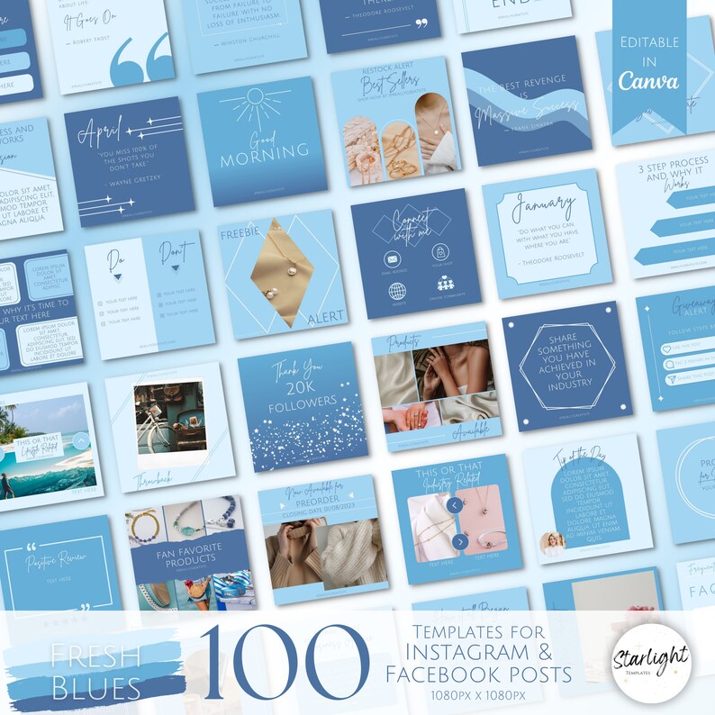 Instagram Templates for Small Business Owner, Blue Social Media ...