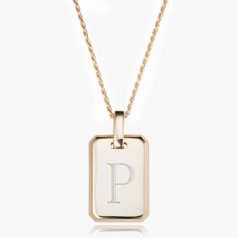 Square Dog Tag Sterling Silver Personalized Initial 14k Gold Over ...