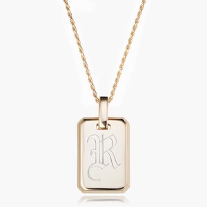 Square Dog Tag Sterling Silver Personalized Initial 14k Gold Over ...