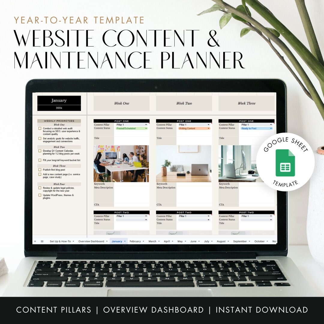 2024 Website Content & Maintenance Planner Spreadsheet - Etsy