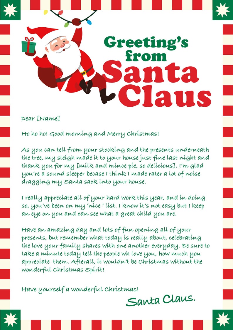 Printable Christmas Morning Letter From Santa Claus. Greetings From ...