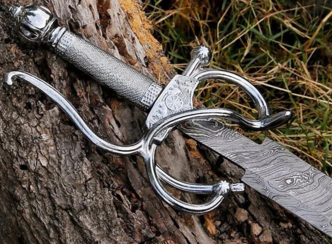 Hand Forged Damascus Steel Rapier Sword With Leather Sheath, Medieval ...