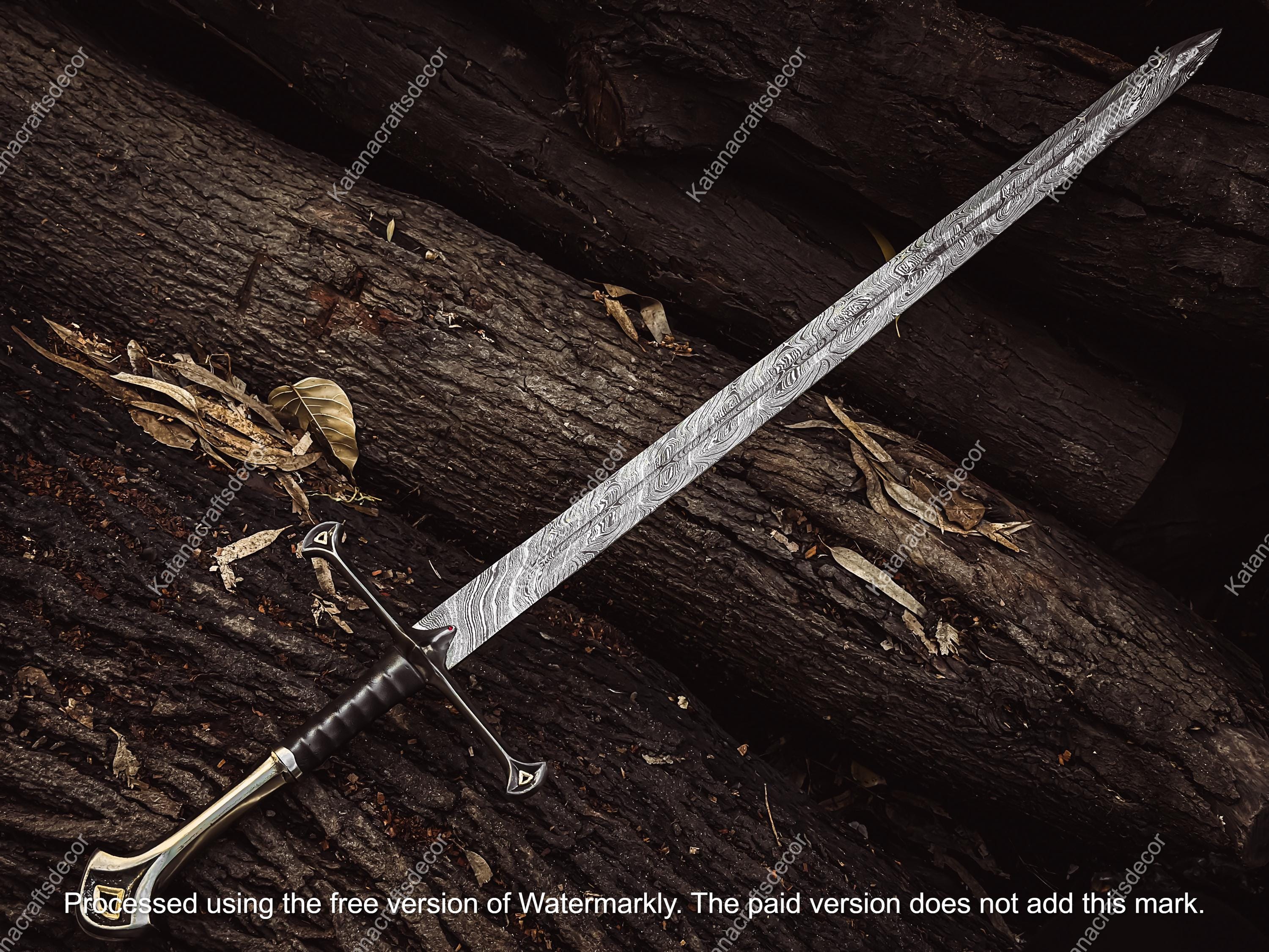 Real Medieval Viking Damascus Steel Handmade Sword With Leather ...