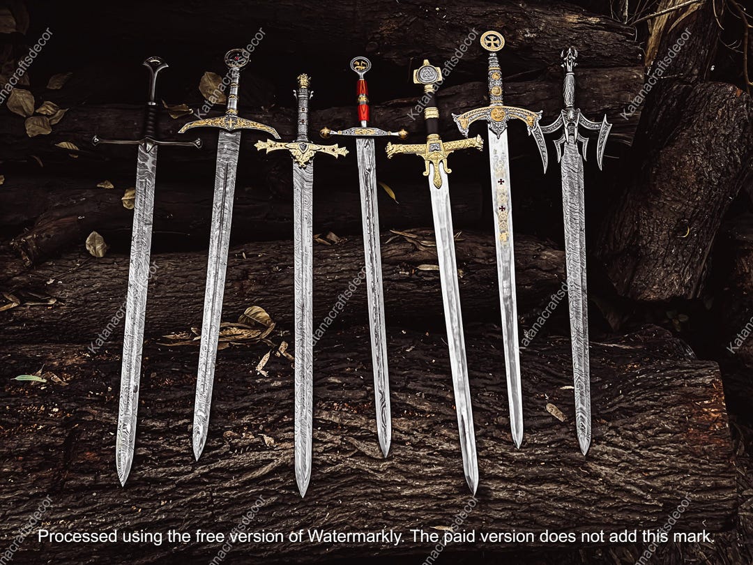 Real Medieval Viking Damascus Steel Handmade Sword With Leather ...