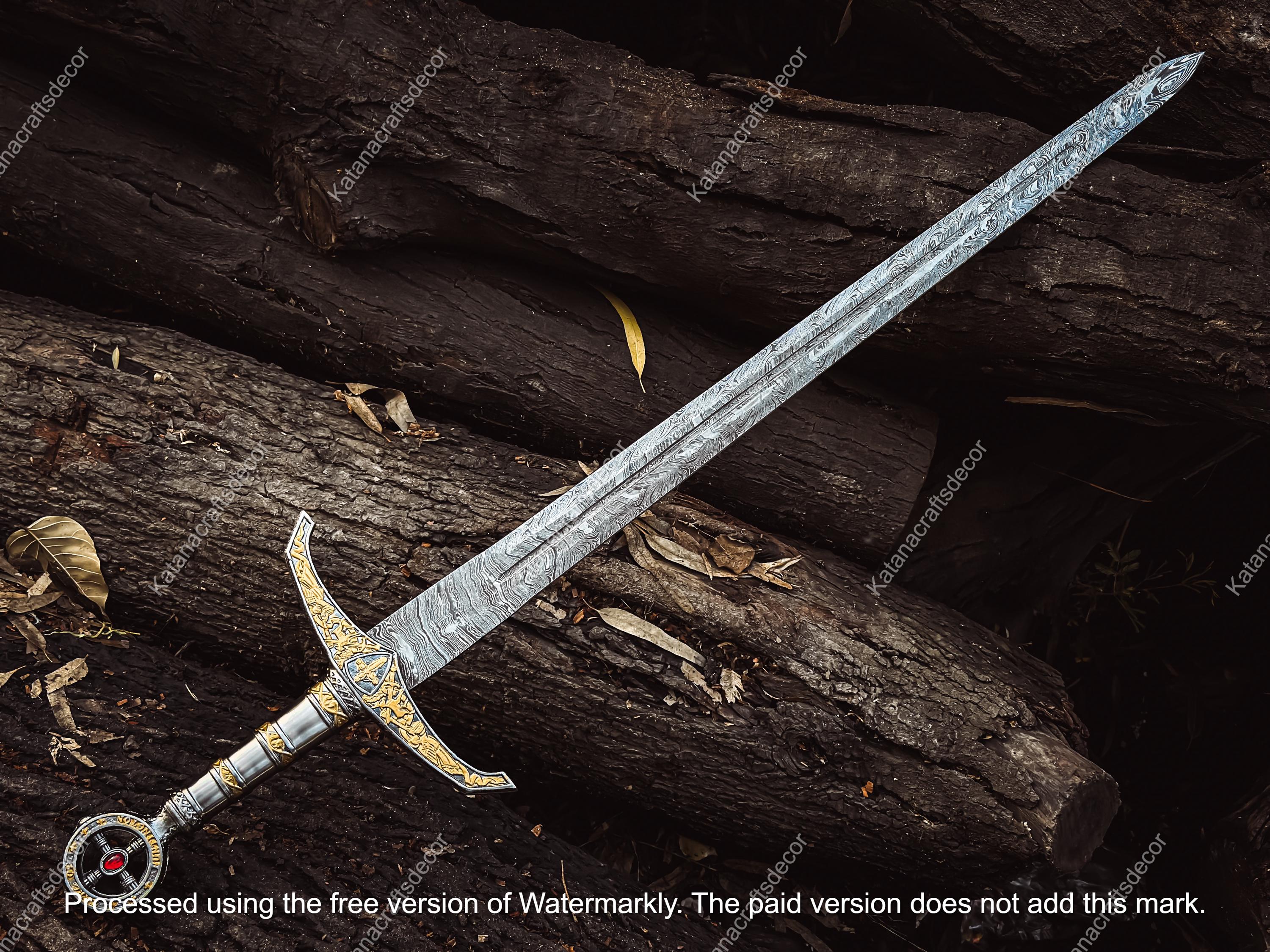 Real Medieval Viking Damascus Steel Handmade Sword With Leather ...
