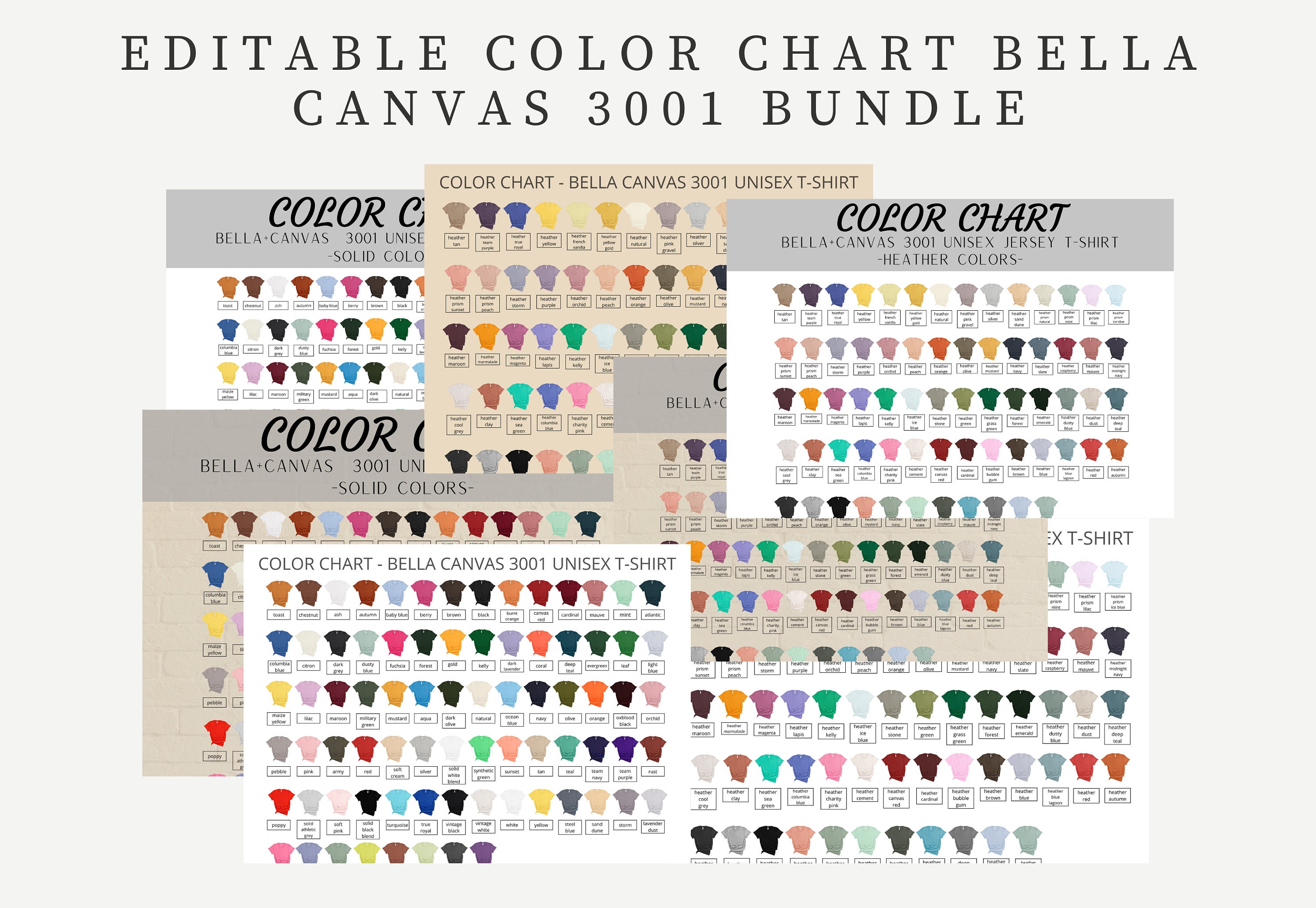 Editable Bella Canvas 3001 Color Charts, Canva Color Chart, Bella ...