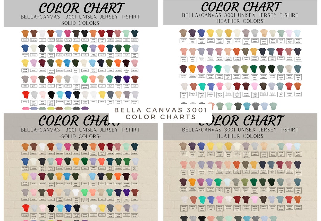 Editable Bella Canvas 3001 Color Charts, Canva Color Chart, Bella ...