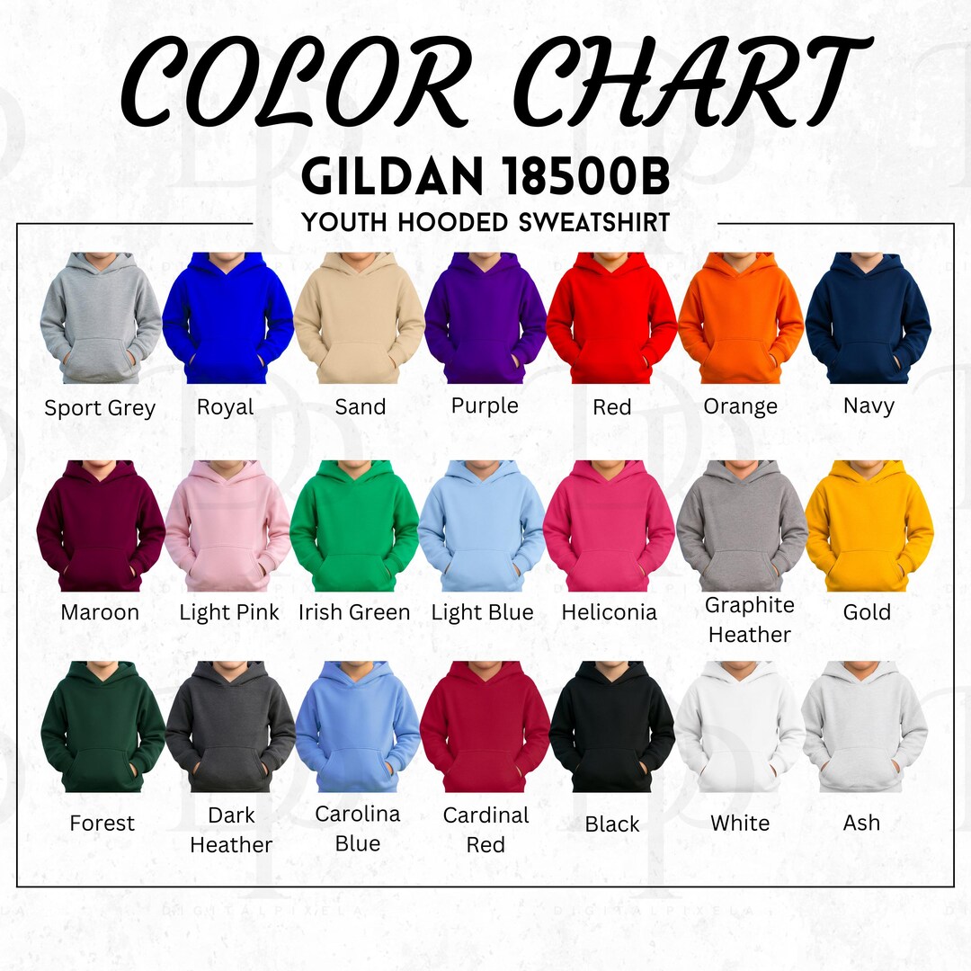 Gildan 18500B Color Chart Mockup, Gildan 18500B Color Chart, Gildan ...