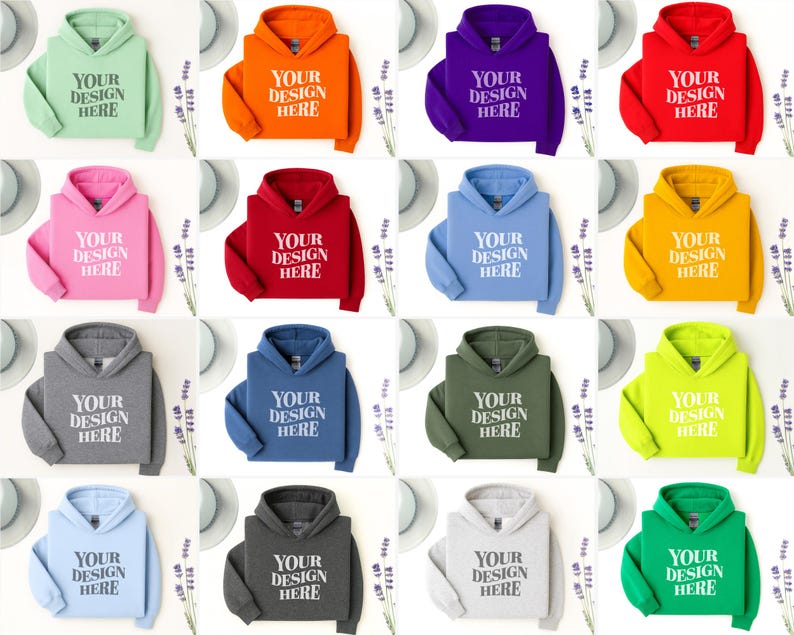 Gildan 18500 Folded Mockup Bundle, Flat Lay Hoodie Sweatshirt Mockups ...