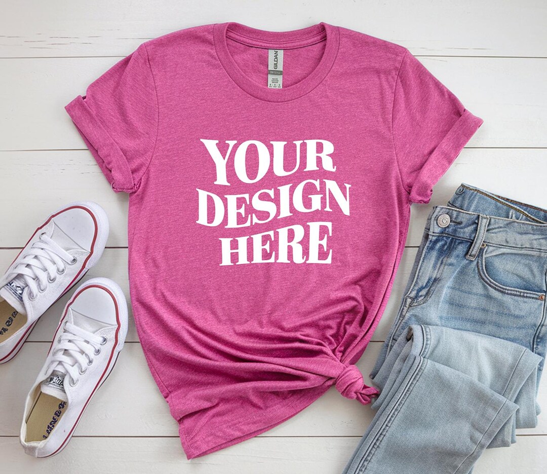 Gildan 64000 Mockup, Heather Berry Gildan 64000 Flat Lay Mockup, Gildan ...