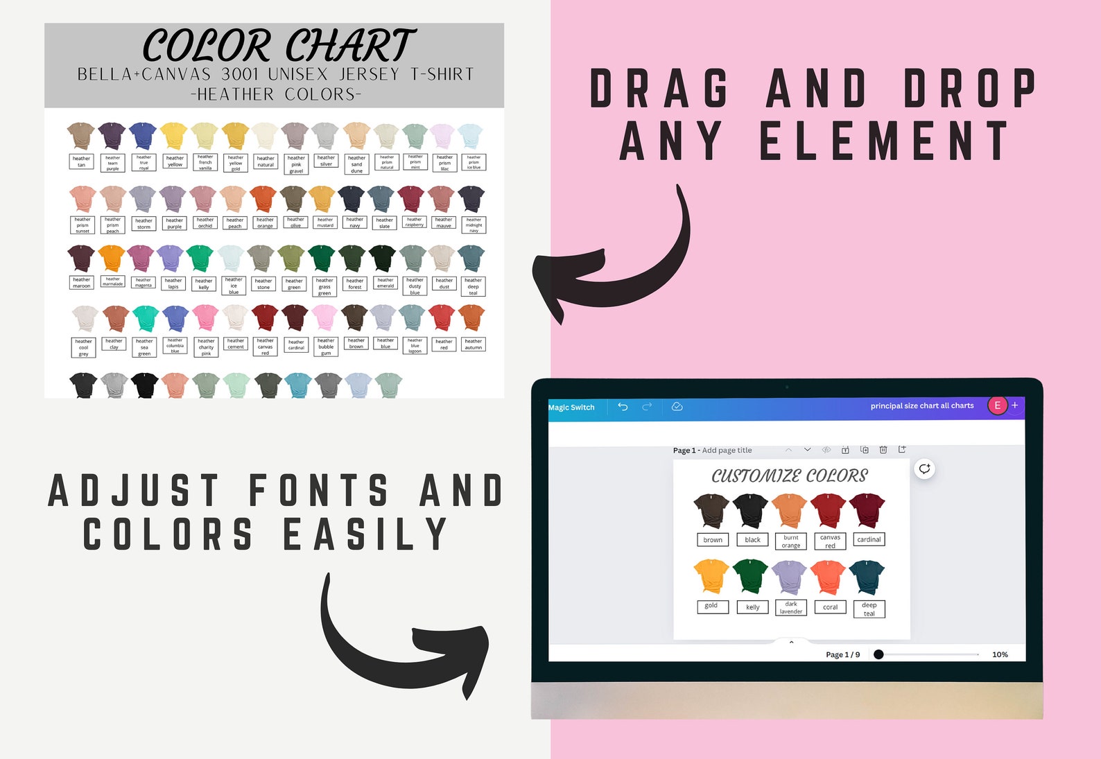 Editable Bella Canvas 3001 Color Charts, Canva Color Chart, Bella ...