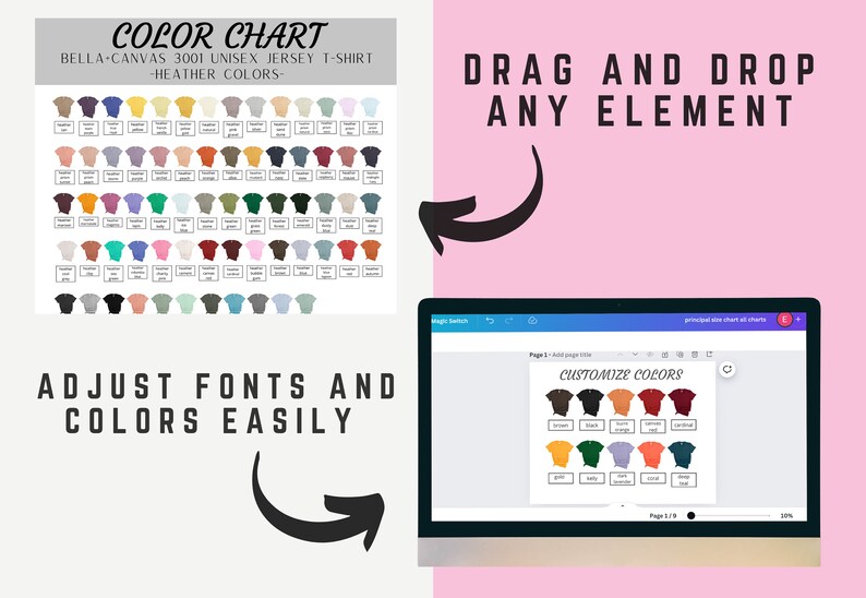 Editable Bella Canvas 3001 Color Charts, Canva Color Chart, Bella ...