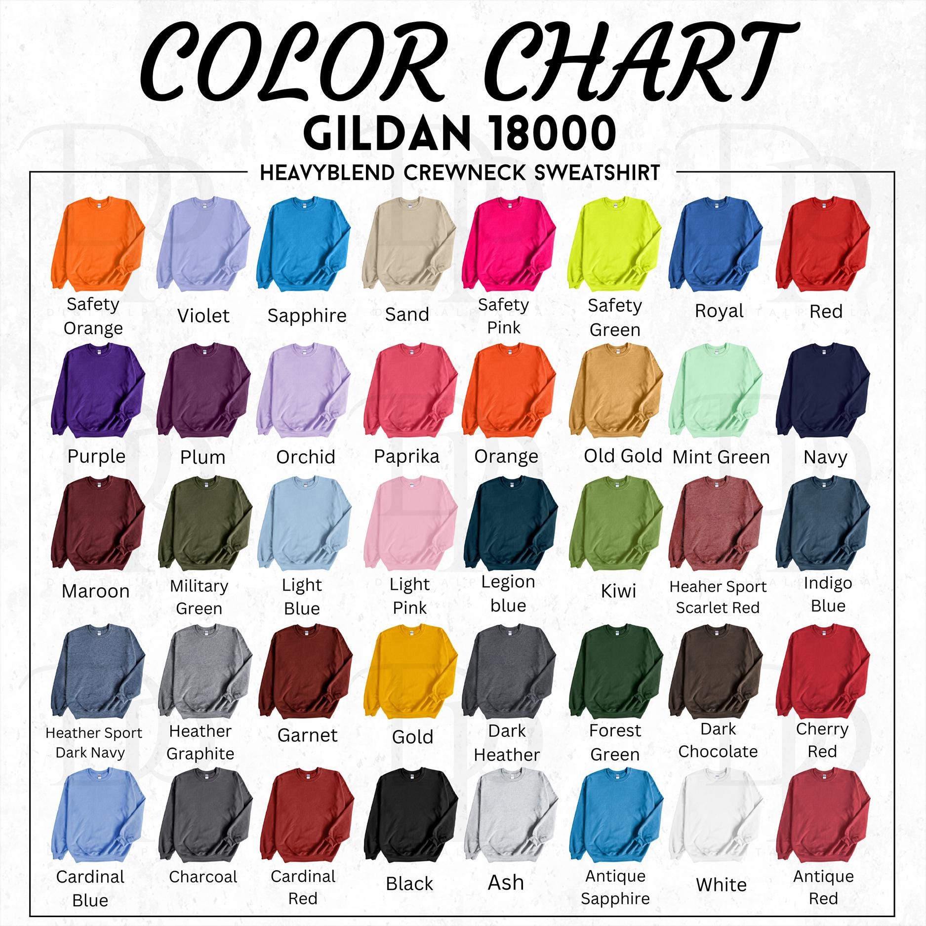 Editable Gildan 18000 Color Chart Mockup | Canva Editable Gildan 18000 ...