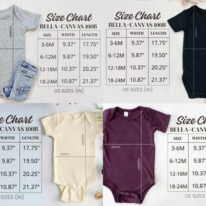 Editable Bella Canvas 100B Size Chart Bundle, Baby Bodysuit Size Chart ...