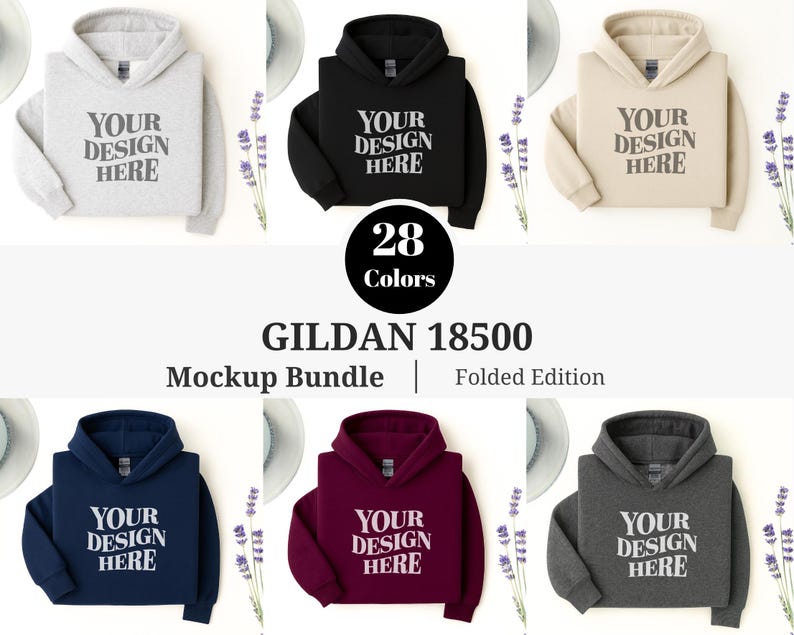 Gildan 18500 Folded Mockup Bundle, Flat Lay Hoodie Sweatshirt Mockups ...