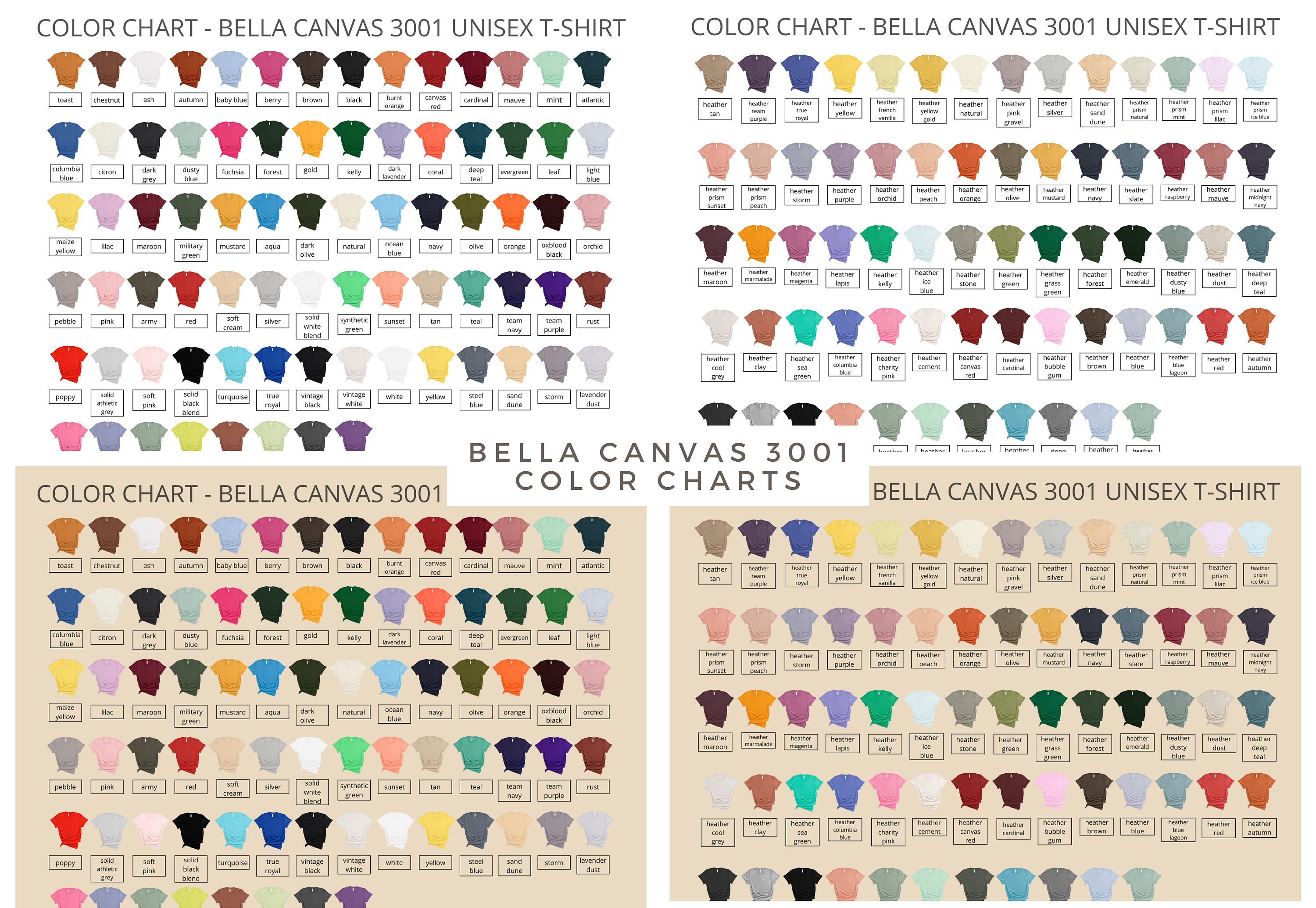 Editable Bella Canvas 3001 Color Charts, Canva Color Chart, Bella ...
