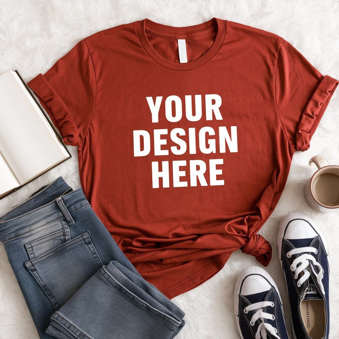 Bella Canvas 3001 Mockup, Red Bella Canvas 3001 Flat Lay Mockup, Bella ...