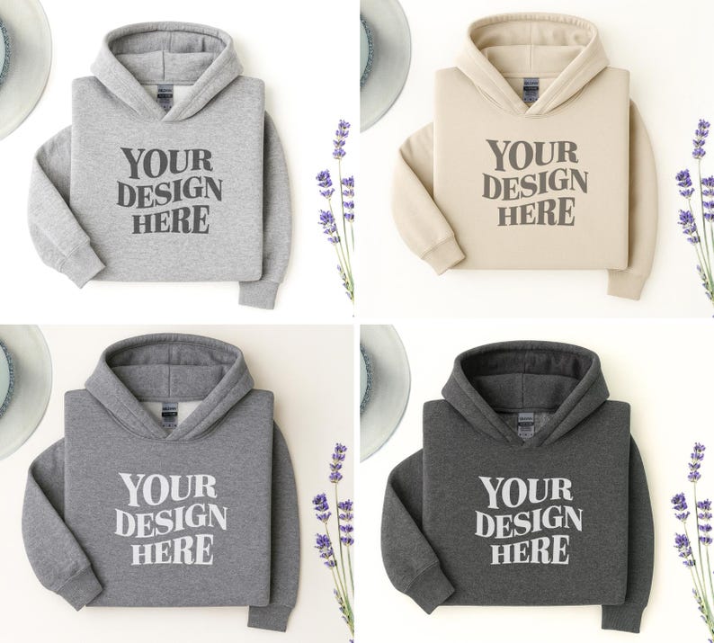 Gildan 18500 Folded Mockup Bundle, Flat Lay Hoodie Sweatshirt Mockups ...