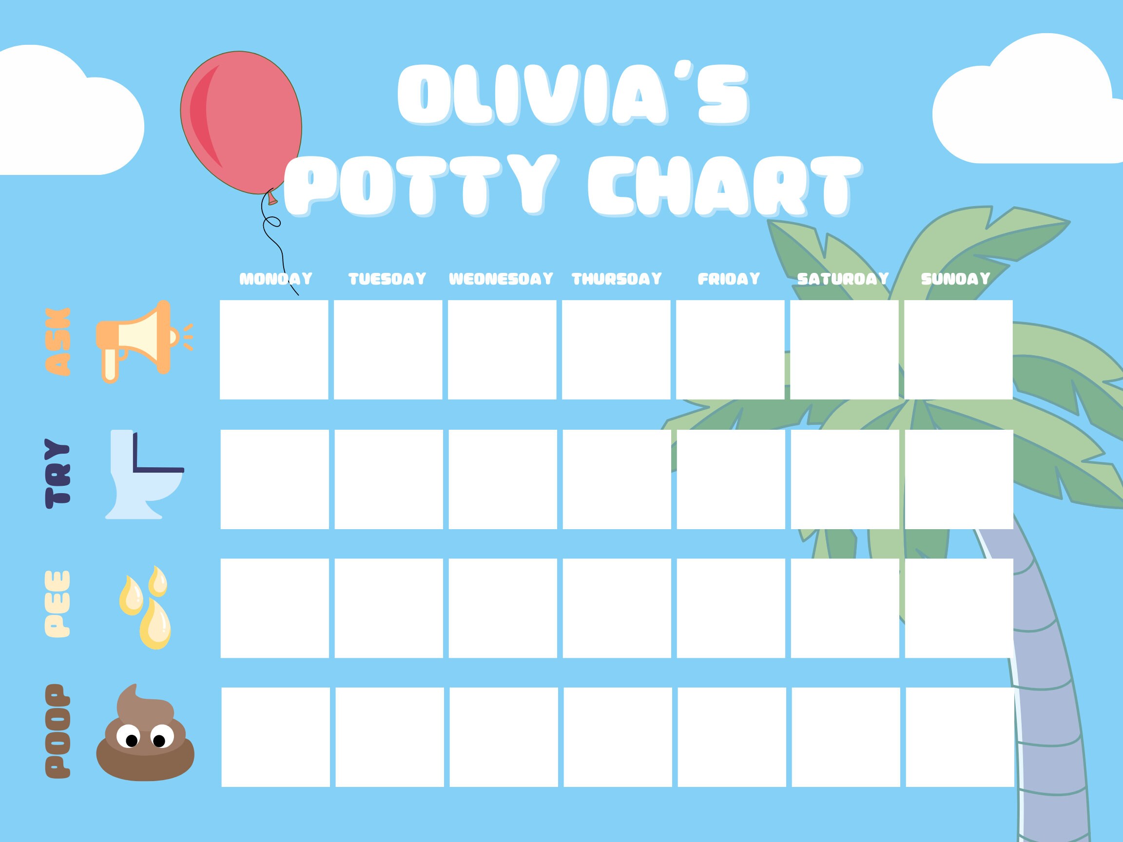 Editable Potty Chart, Bluey-inspired Potty Training Chart | Potty Chart ...
