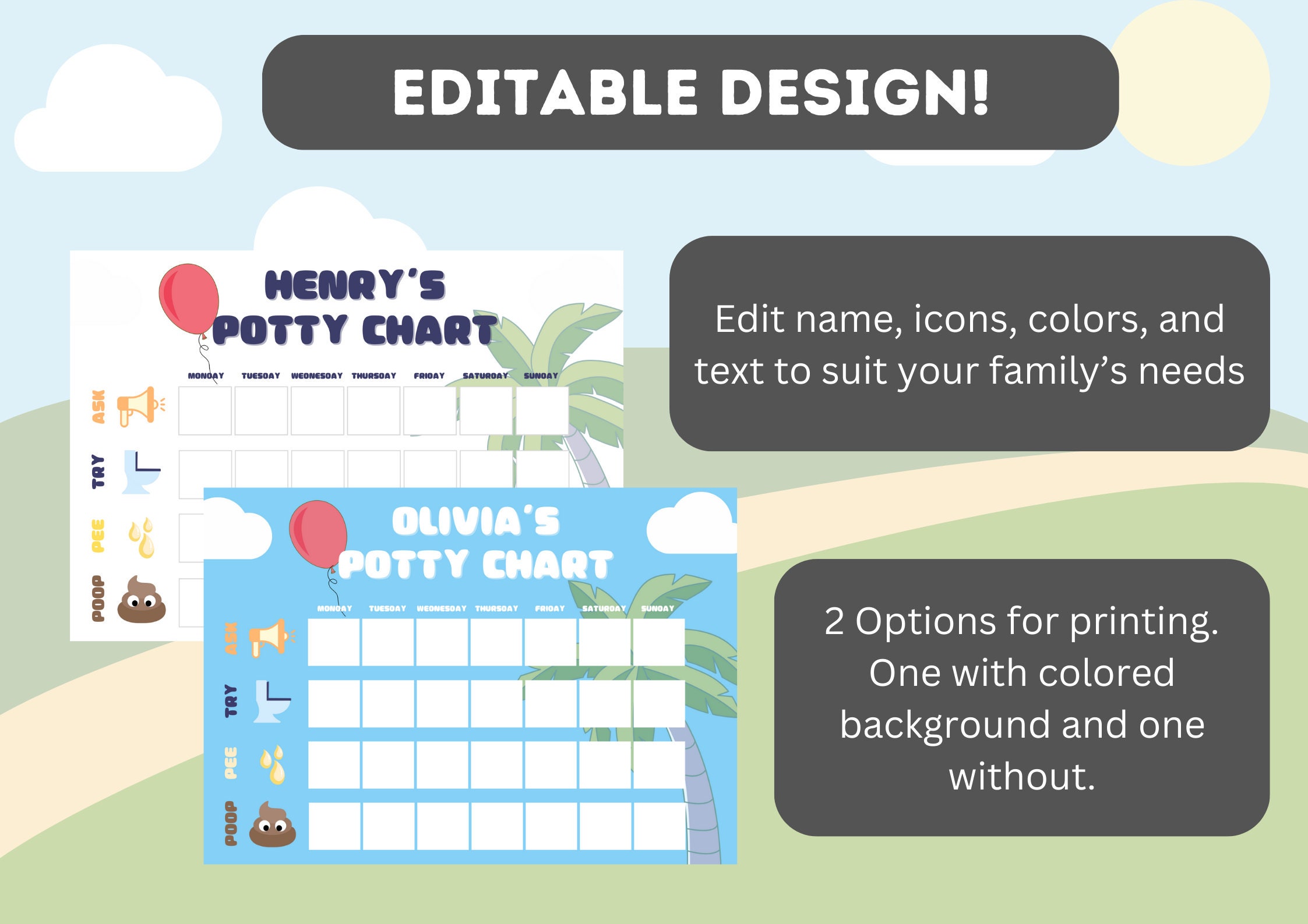 Editable Potty Chart, Bluey-inspired Potty Training Chart | Potty Chart ...