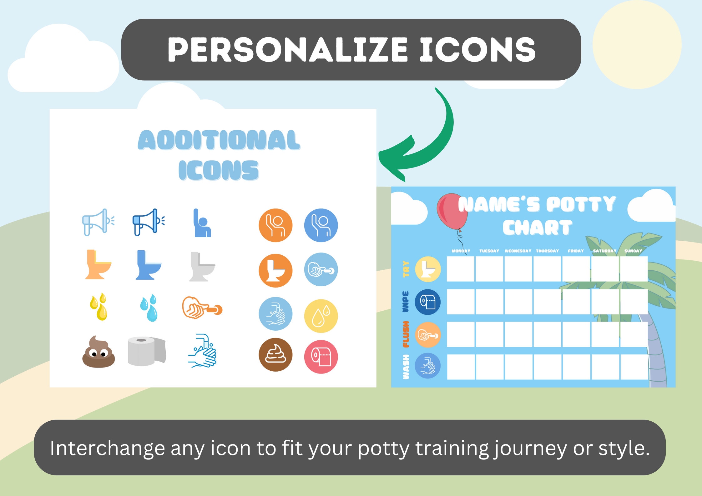 Editable Potty Chart, Bluey-inspired Potty Training Chart | Potty Chart ...