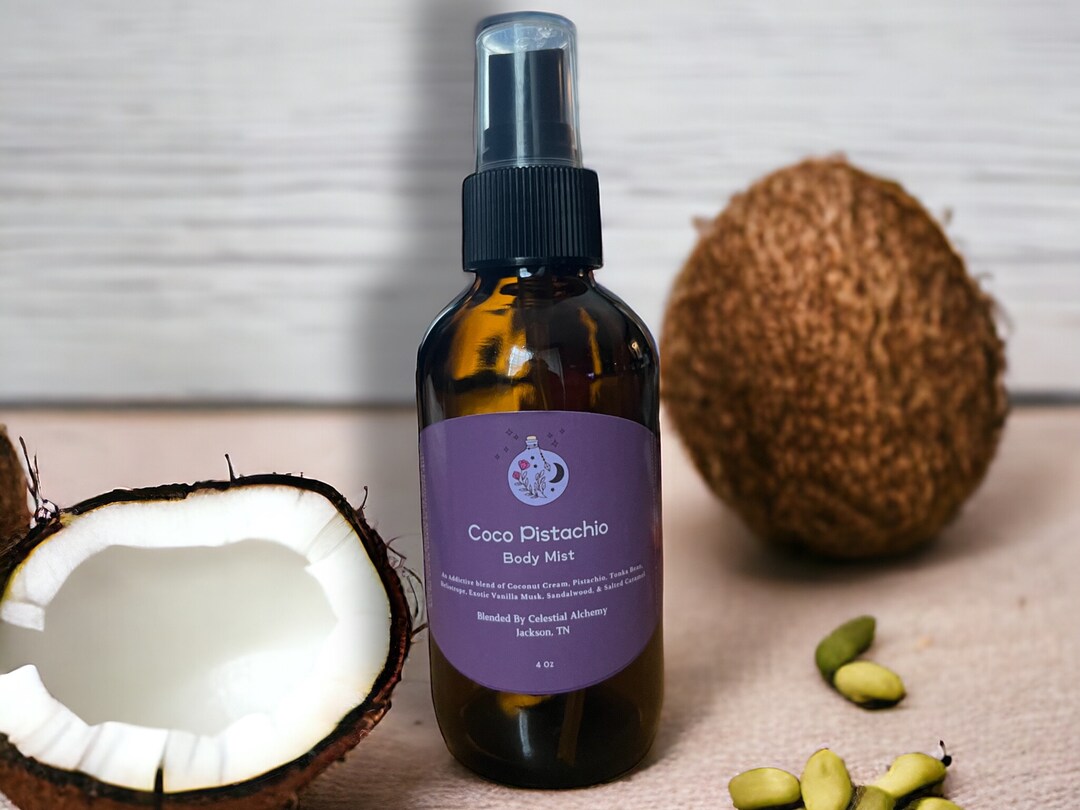 Coco Pistachio, Body Mist 4 Oz Glass Bottle, Tonka, Sandalwood, Caramel ...