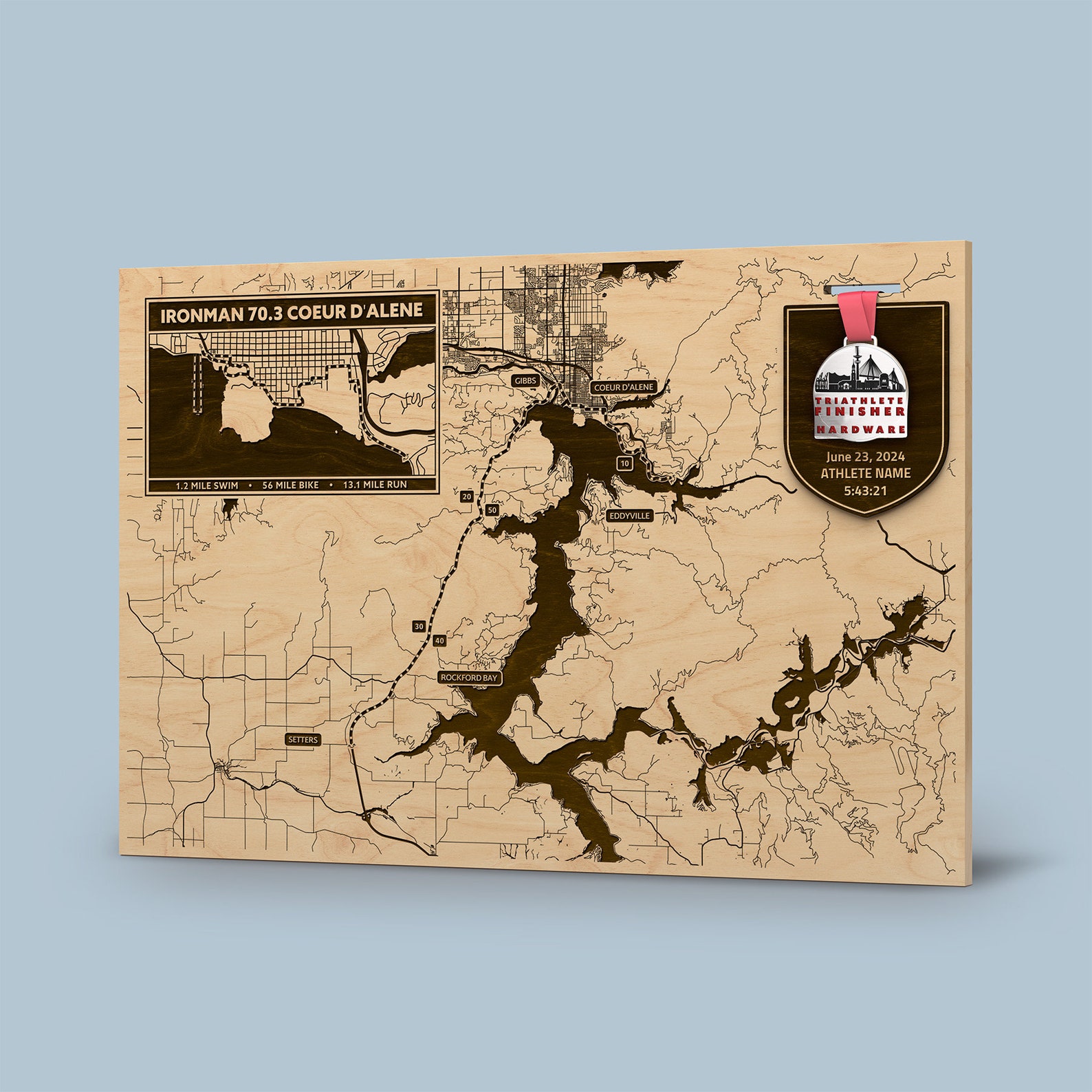 Laser Engraved Course Map Ironman 70.3 Coeur D'alene Medal Display ...